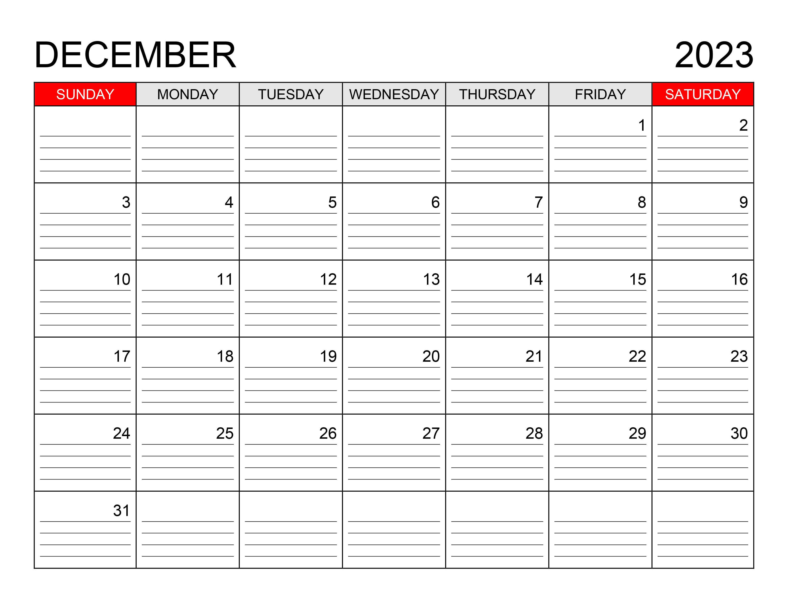 Calendar For December 2023 Free calendar su